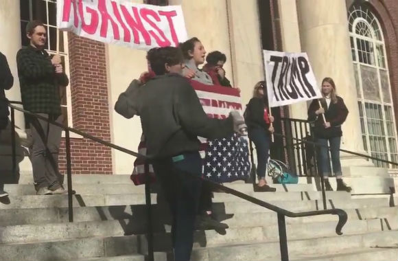 Anti-Trump students spraypaint ‘AmeriKKKa’ on the flag ‘out of respect ...