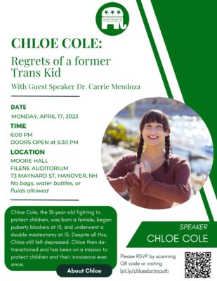Detransitioner activist Chloe Cole speaks at Dartmouth despite student ...
