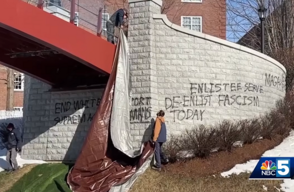 ‘MAGA = fascists’: Protesters spray paint anti-Trump messages at ...